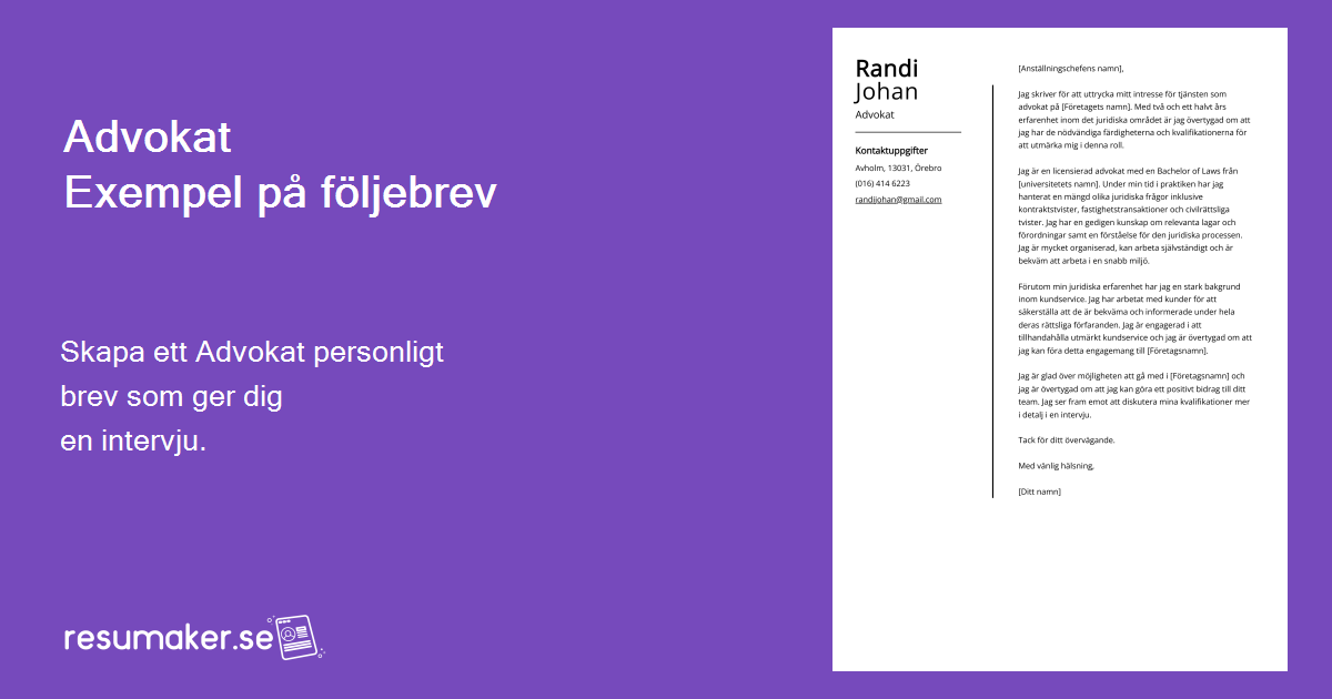 Advokat Exempel på personligt brev för 2024