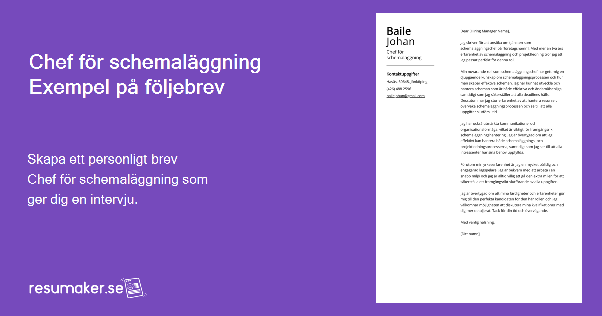 Chef för schemaläggning Exempel på personligt brev (mall & 20+ tips)