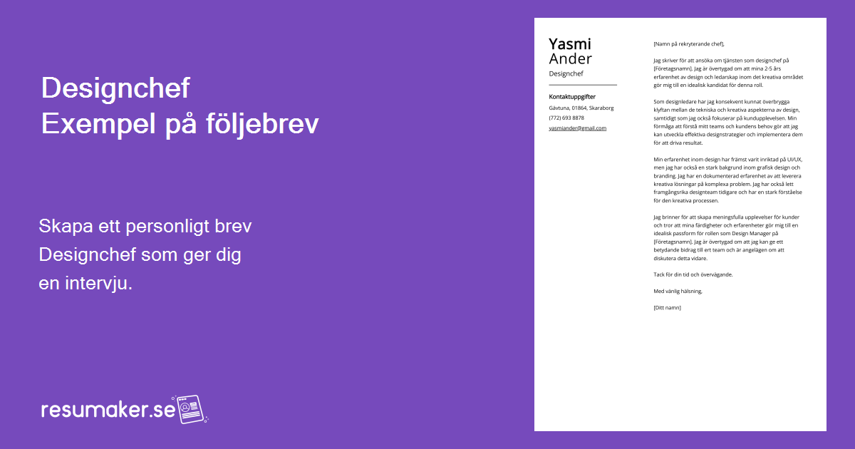 Designchef Exempel på personligt brev för 2024