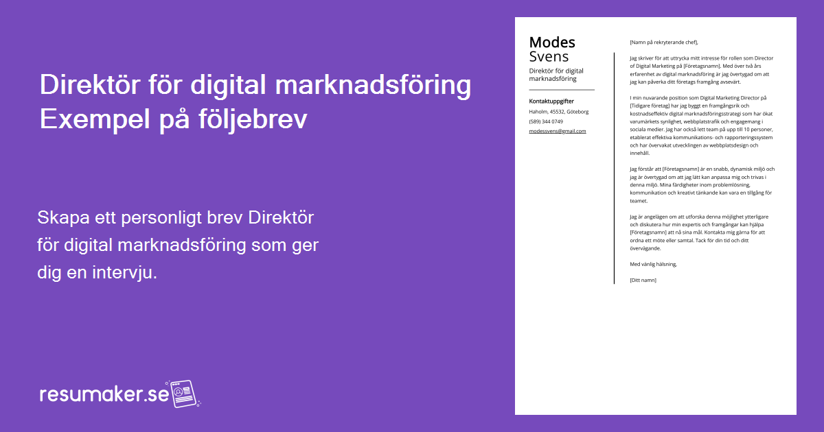 Direktör för digital marknadsföring Exempel på personligt brev för 2025