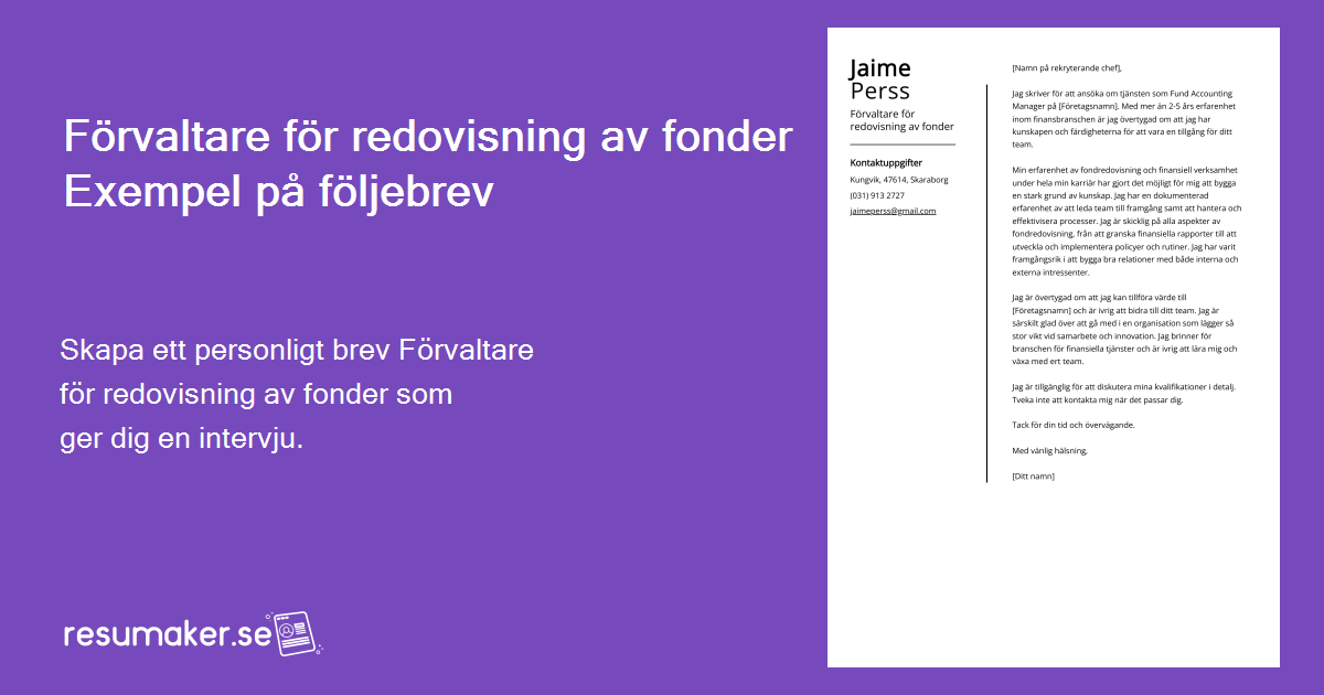 Förvaltare för redovisning av fonder Följebrev: Exempel & Guide ...