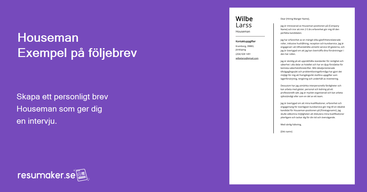 Houseman Följebrev: Exempel & Guide (Ingångsnivå & Seniorjobb)
