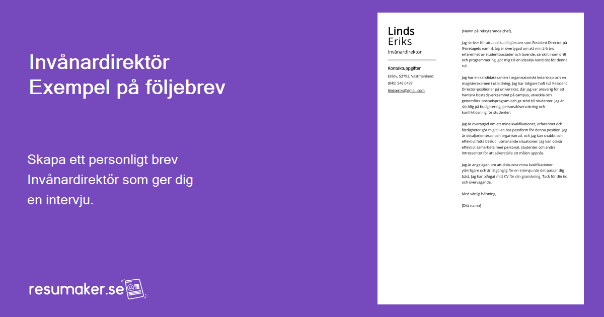 Invånardirektör Exempel på personligt brev (mall & 20+ tips)