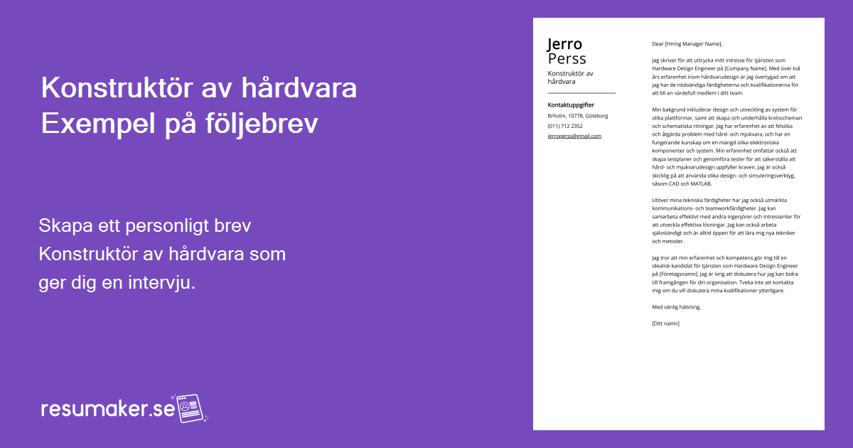Konstruktör av hårdvara Följebrev: Exempel & Guide (Ingångsnivå & Seniorjobb)