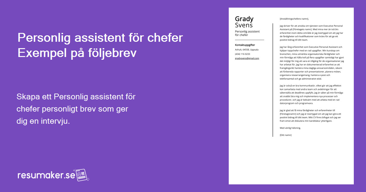 Personlig assistent för chefer Exempel på personligt brev för 2025