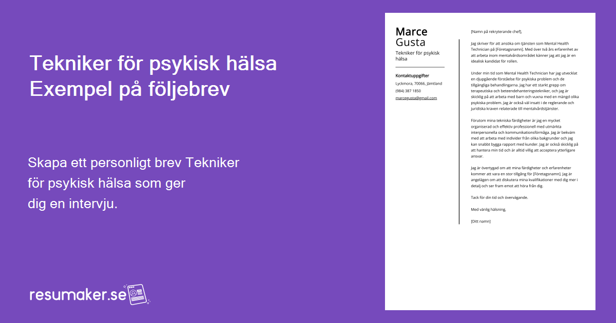 Tekniker för psykisk hälsa Följebrev: Arbetsbeskrivning, exempel och guide