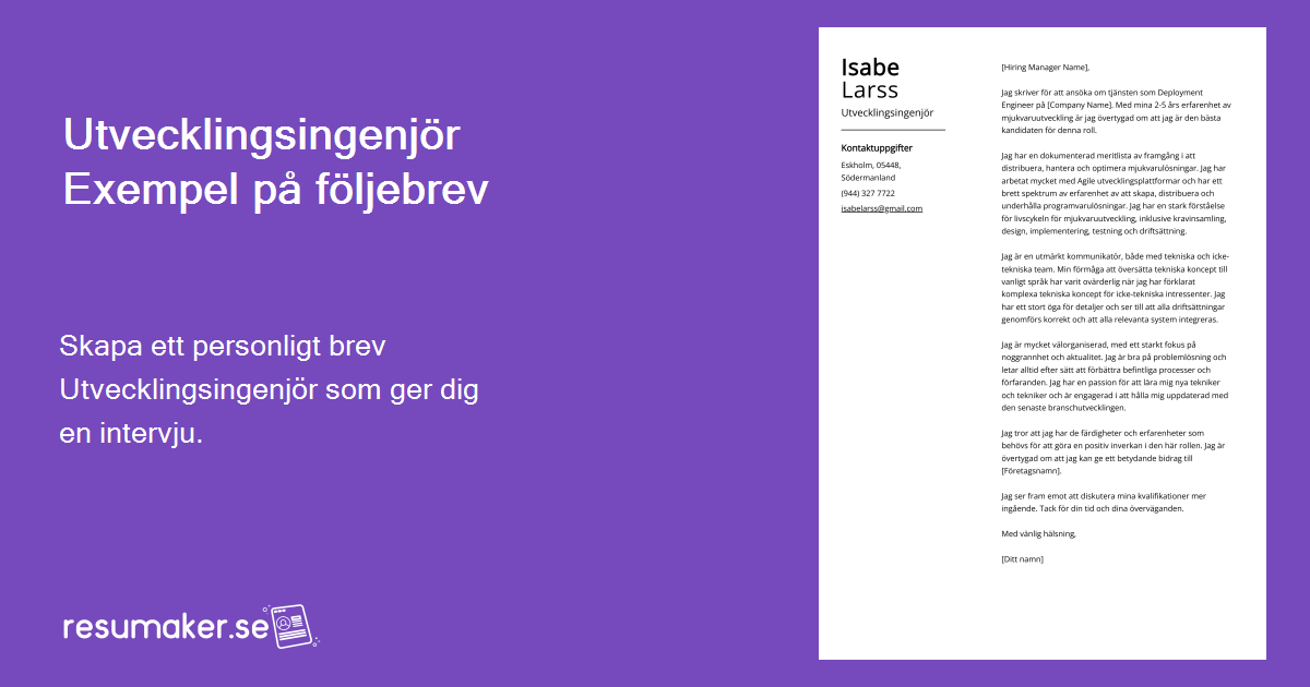 Utvecklingsingenjör Exempel på personligt brev för 2024