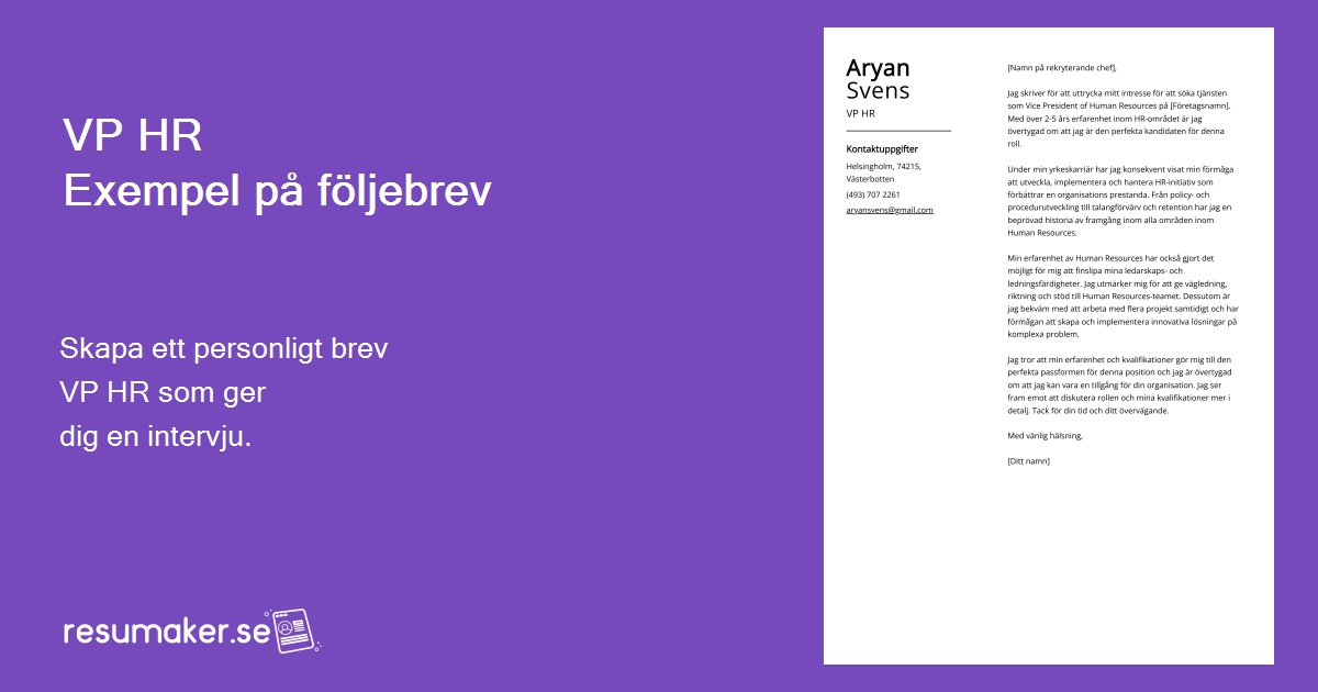 VP HR Exempel på följebrev & guide